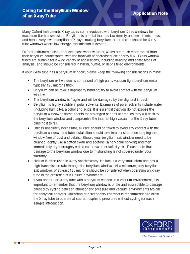 Caring For The Beryllium Window of An X Ray Tube | PDF | X Ray | Vacuum ...