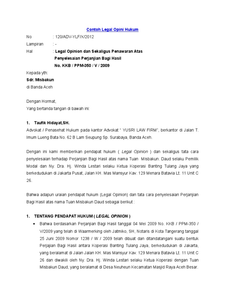 Contoh Legal Opini Hukum | PDF