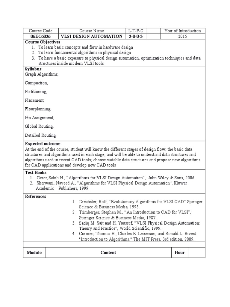 VLSI Design Automation Syllabus Modified | PDF | Routing | Algorithms