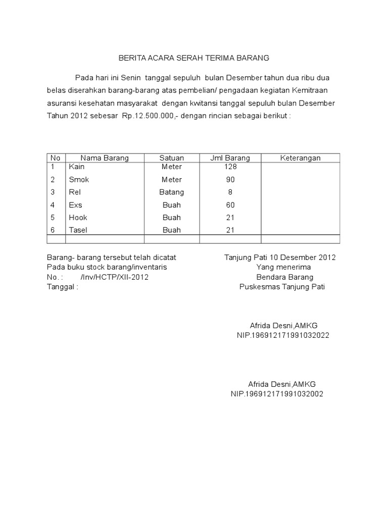 Berita Acara Serah Terima Barang | PDF