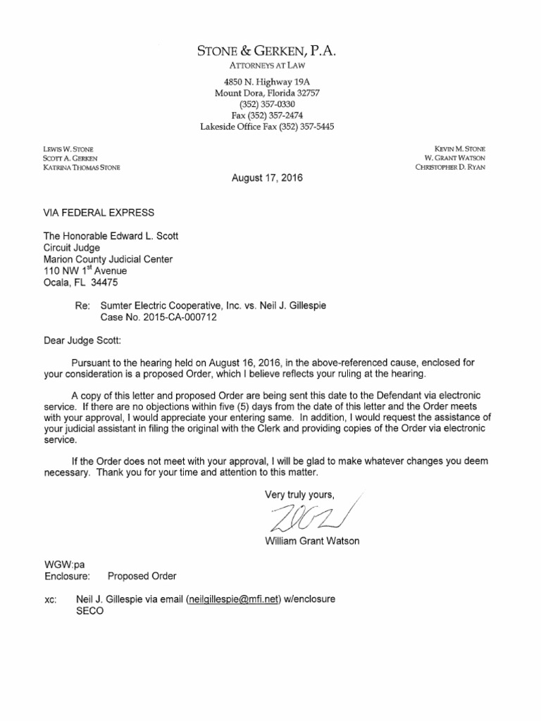 Plaintiff's Letter To Judge Edward L Scott | PDF