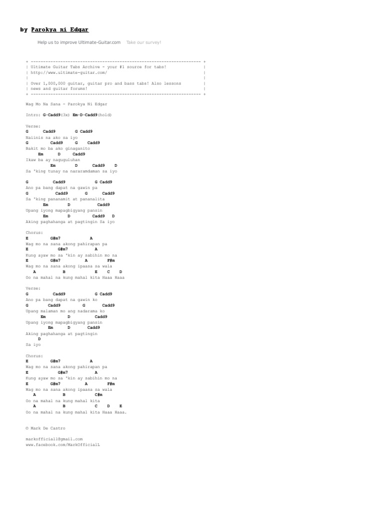 Wag Mo Na Sana Chords (Ver 3) by Parokya Ni Edgar at Ultimate-Guitar | PDF