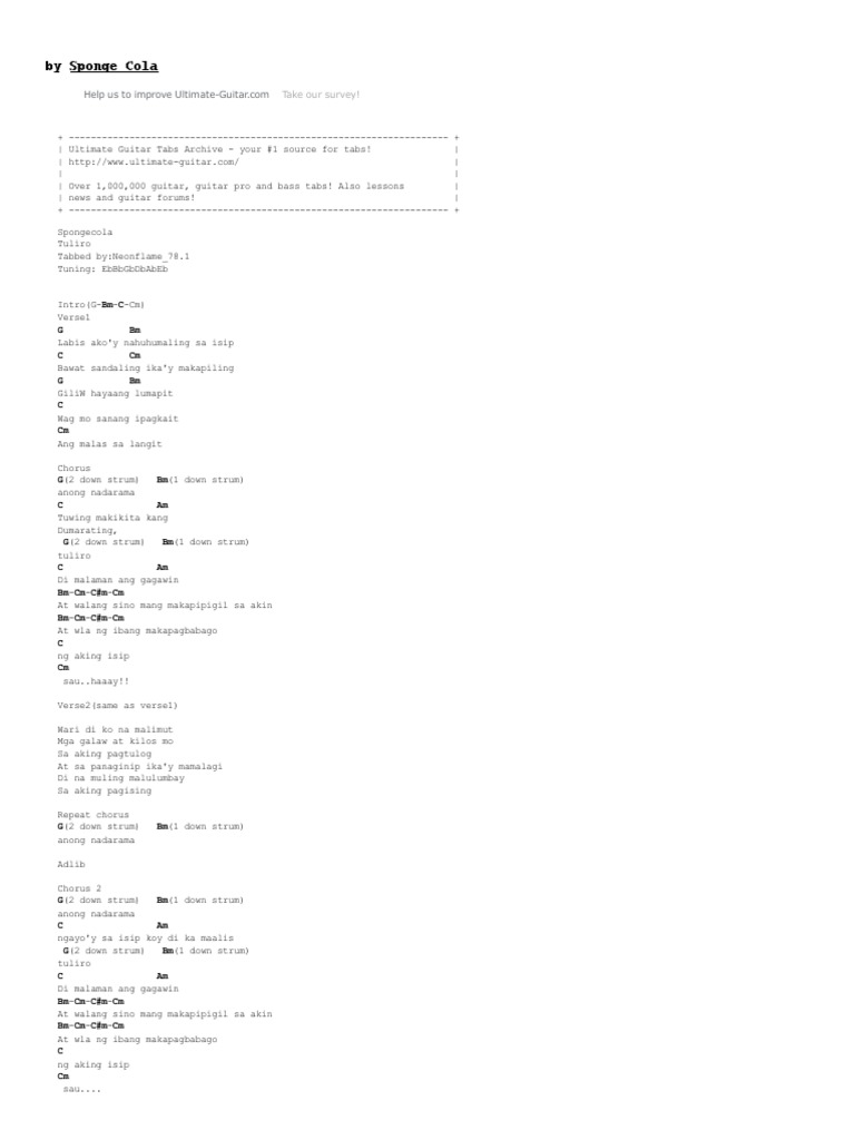 Tuliro Chords by Sponge Cola at Ultimate-Guitar | PDF | Guitars ...