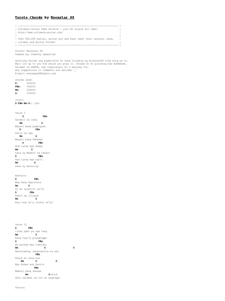 Torete Chords by Moonstar 88 Ultimate Guitar | PDF | Musicology ...