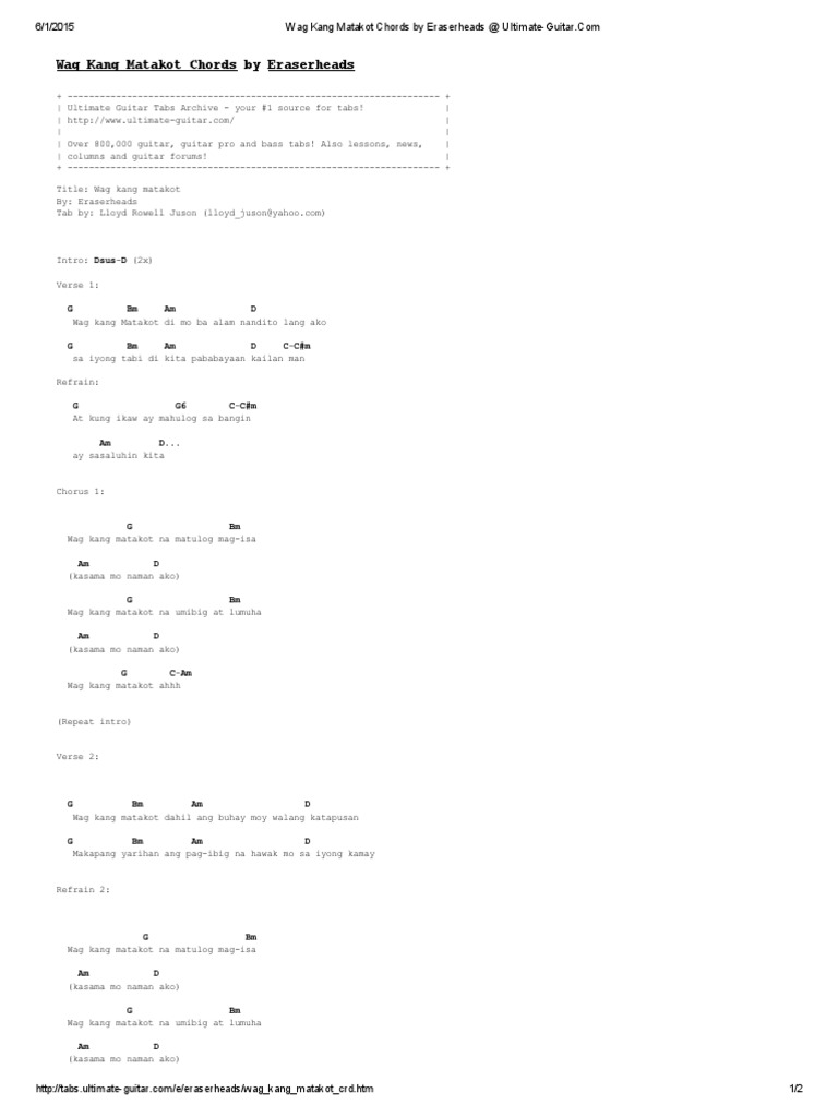 Wag Kang Matakot Chords by Eraserheads at Ultimate-Guitar | PDF | Song ...