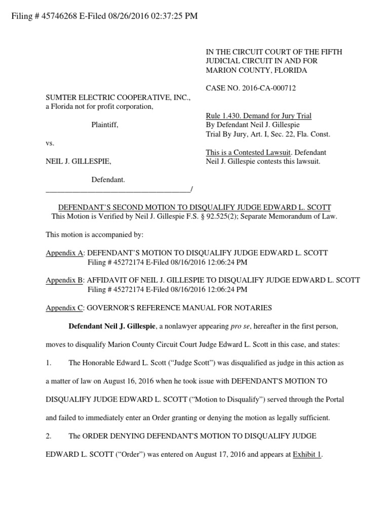Defendant's Second Motion To Disqualify Judge Edward L. Scott | PDF ... Defendant's Second Motion To Disqualify Judge Edward L. Scott | PDF ...