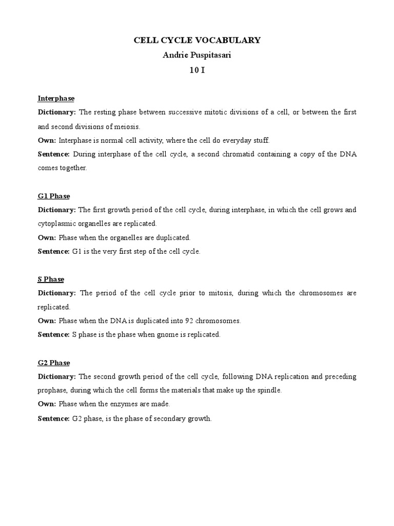 Cell Cycle Vocabulary | PDF | Mitosis | Meiosis