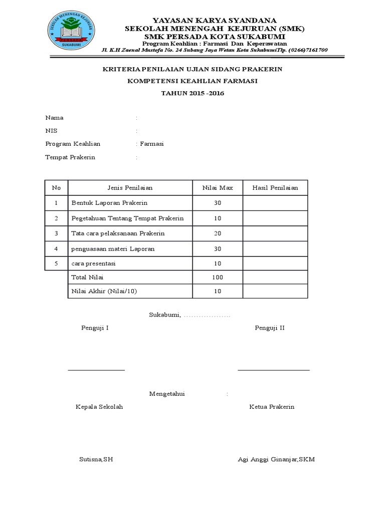 Format Penilaian Sidang PKL | PDF