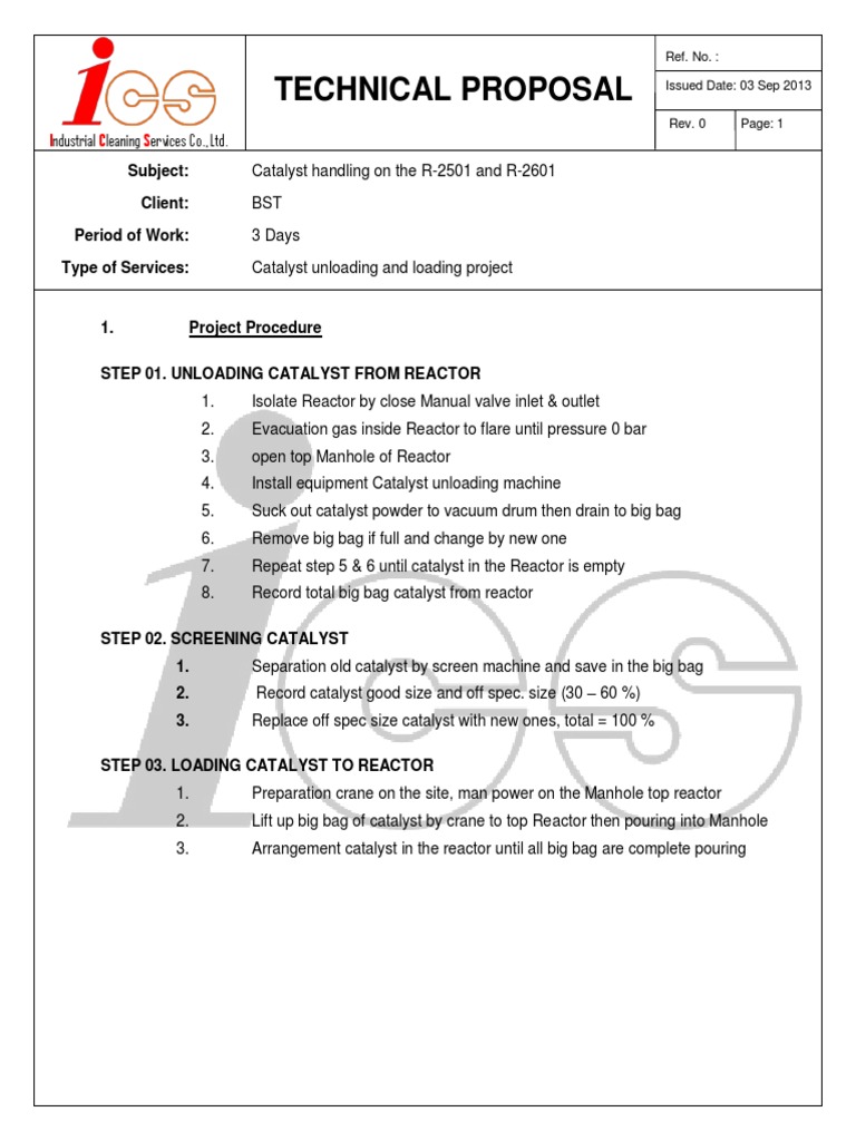 Catalyst Handling Proposal Unloading Screening And Reloading