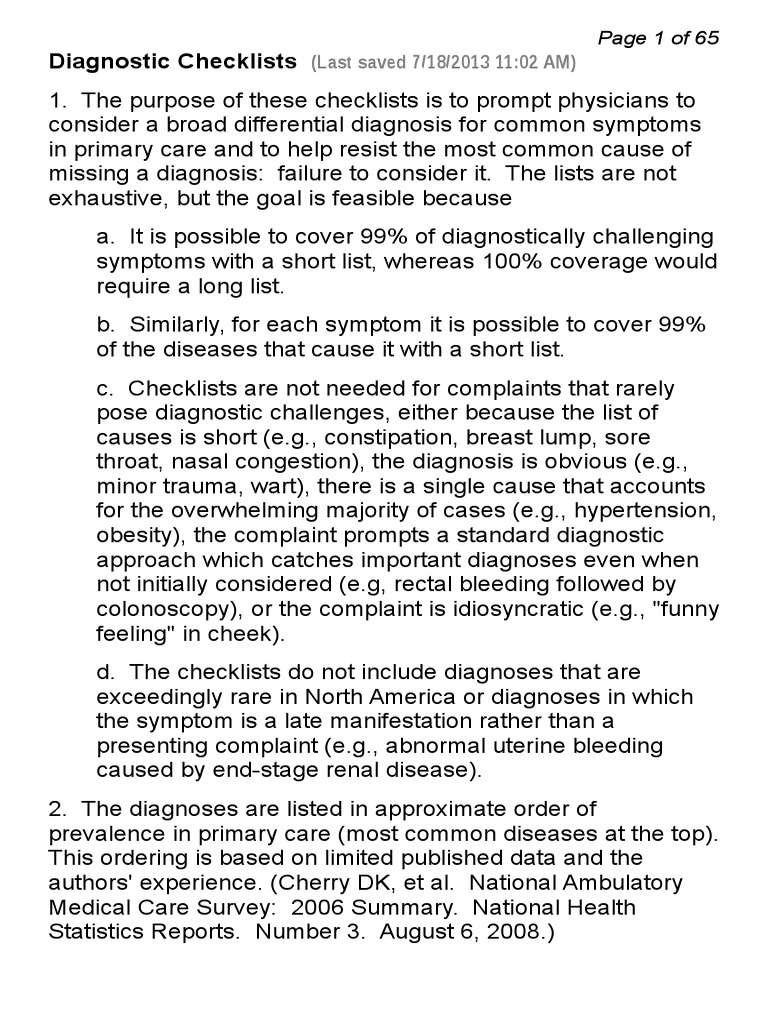 Differential Diagnosis Checklists | PDF | Medical Diagnosis | Headache