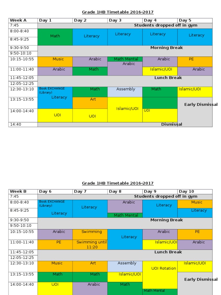 1hb Timetable 2016-2017 | PDF | Career & Growth | Language Arts ...