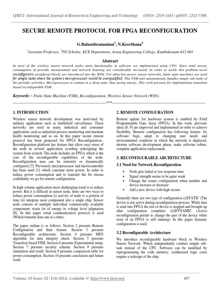 Secure Remote Protocol For Fpga Reconfiguration | PDF | Field Programmable Gate Array | Wireless ...
