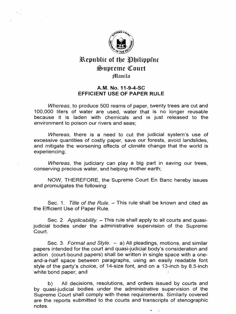 A.M. No. 11-9-4-SC efficient paper rule.pdf | Judiciaries | Justice