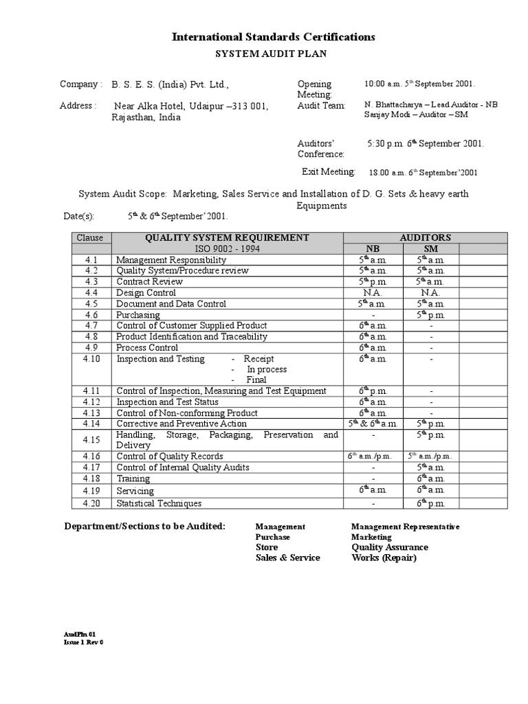 Initial Audit Plan | PDF | Quality Management System | Iso 9000
