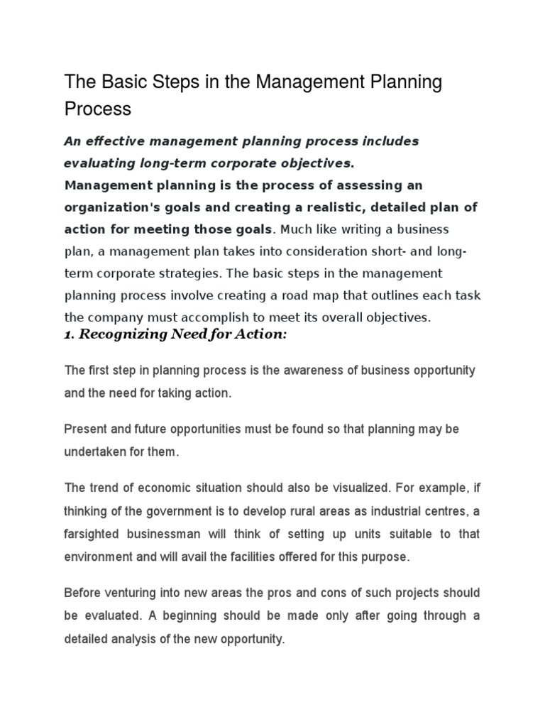 The Basic Steps in The Management Planning Process | PDF | Goal ...