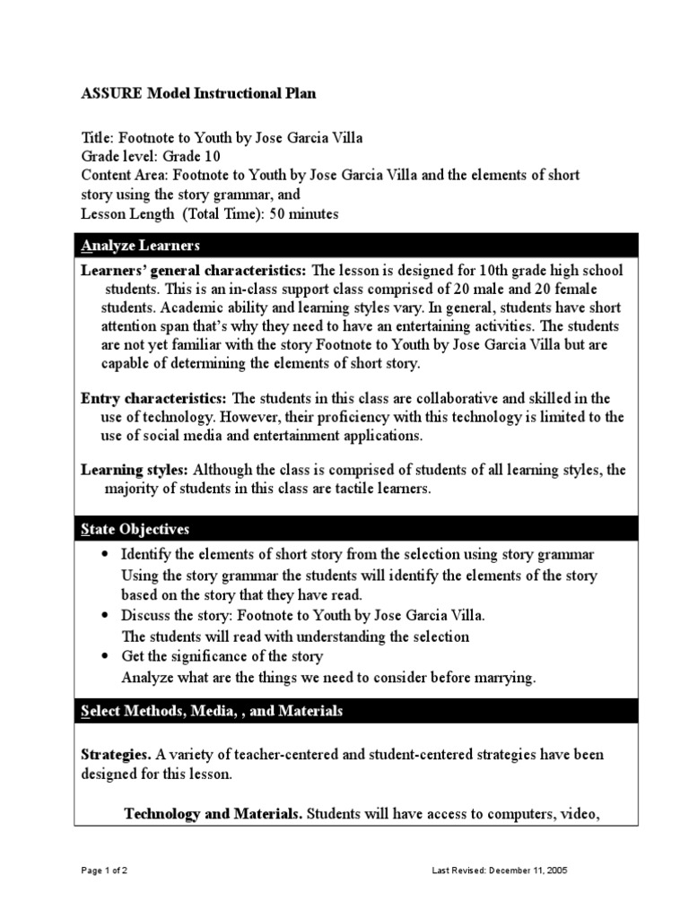 ASSURE Lesson Plan | PDF | Learning Styles | Classroom