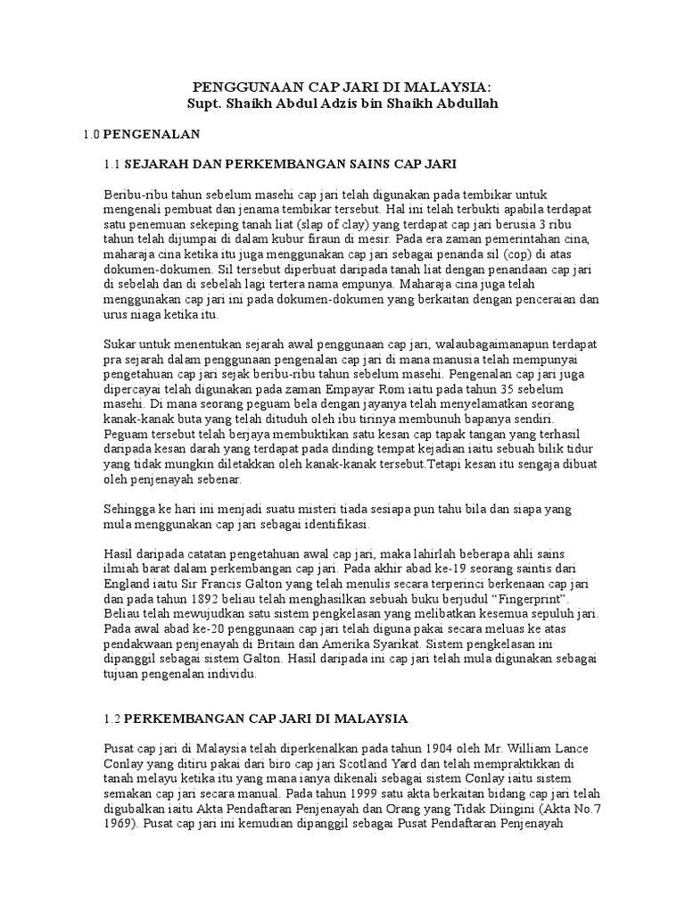 Sejarah Penggunaan Cap Jari Di Malaysia | PDF