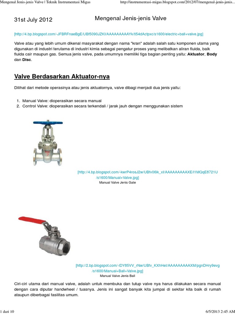 Jenis-jenis Valve dalam Instrumentasi Migas | PDF