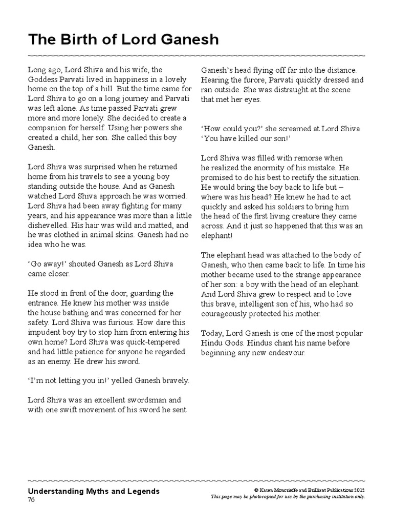 The Birth of Lord Ganesh: Understanding Myths and Legends | PDF