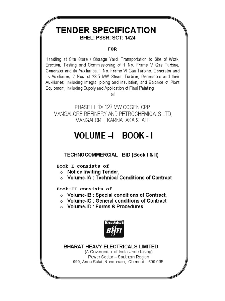Technical Specification For 122 Mw Ccpp Bhel Pdf Crane Machine Steam 