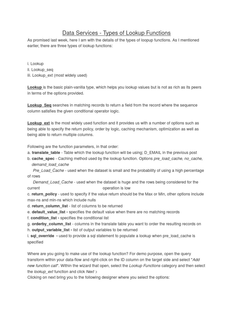 Data Services-Typs of Lookup Funtions | PDF