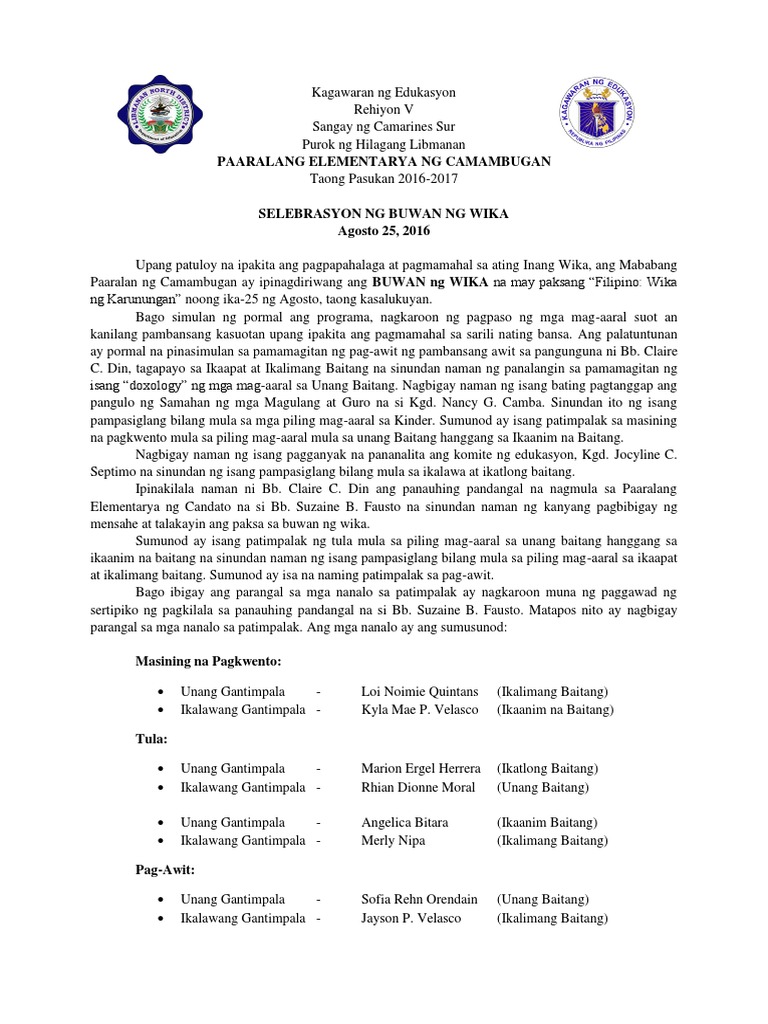 Narrative Report (Buwan NG Wika) | PDF