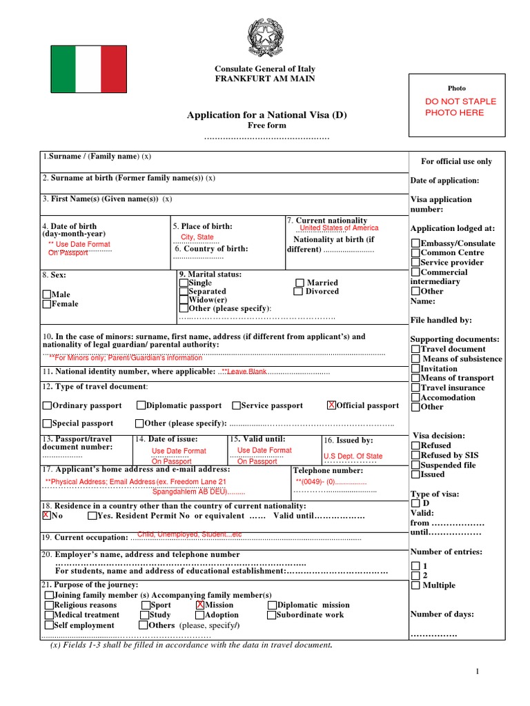 Italy Visa Application: Nulla Osta Form | PDF | Travel Visa | Passport