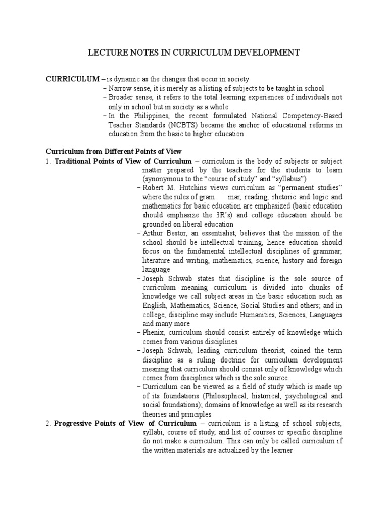 Lecture Notes in Curriculum Development | PDF | Curriculum | Humanistic ...