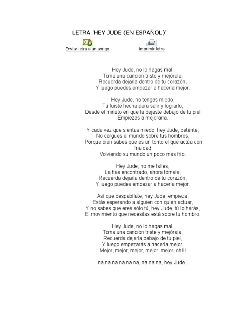 Letra de "Hey Jude" en Español | PDF | John Lennon | Paul Mc Cartney