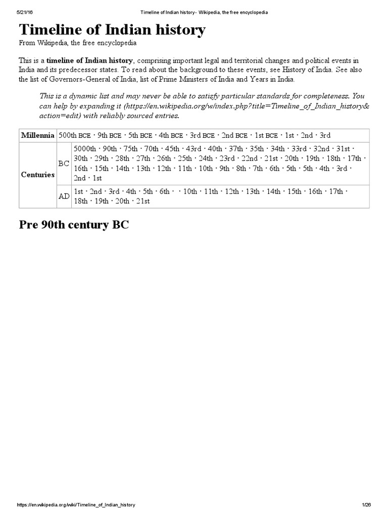 Timeline of Indian History - Wikipedia, The Free Encyclopedia | PDF ...