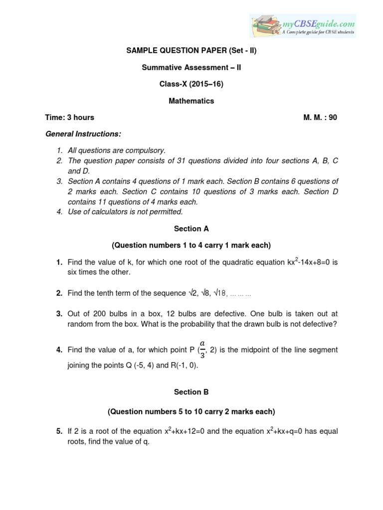 10 Mathematics Sa2 Sample Papers | PDF | Circle | Triangle