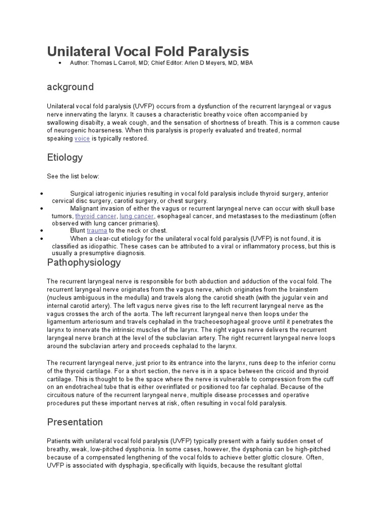 Unilateral Vocal Fold Paralysis | PDF