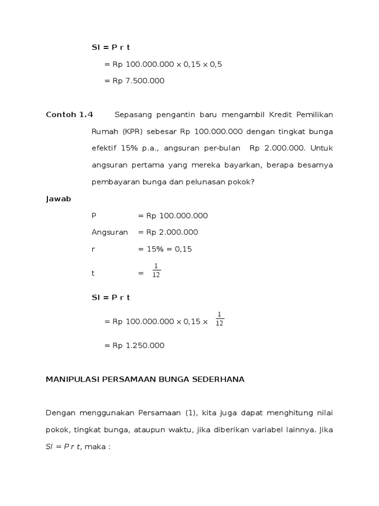 Persamaan Bunga Sederhana dan Contoh | PDF