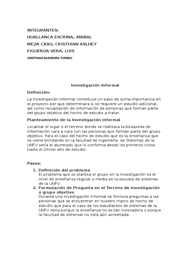 Investigación Informal AGREGADO | PDF | Maestros | Aprendizaje