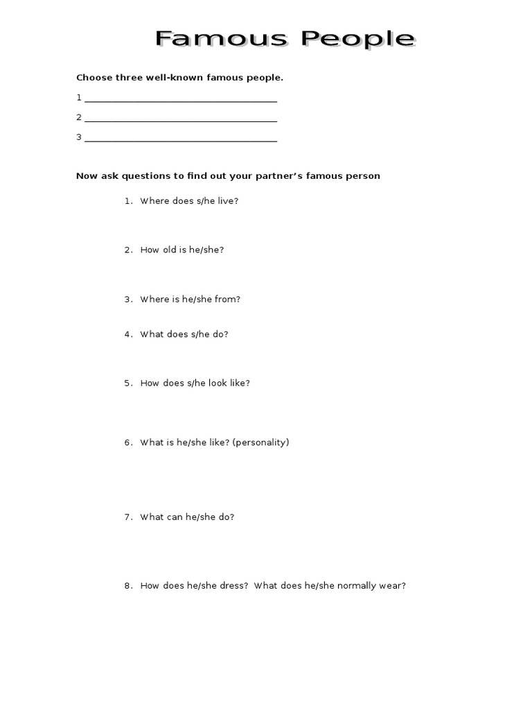 Choose Three Well-Known Famous People | PDF