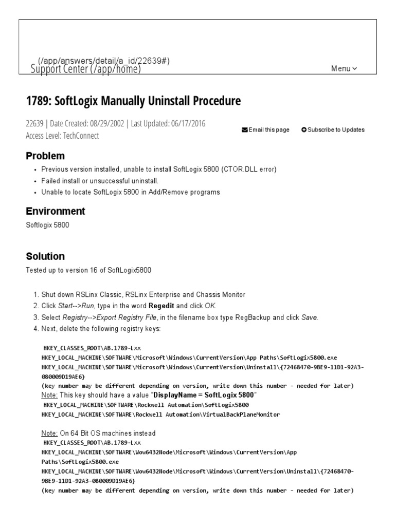 1789 - SoftLogix Manually Uninstall Procedure PDF | PDF | Windows Registry | Operating System ...