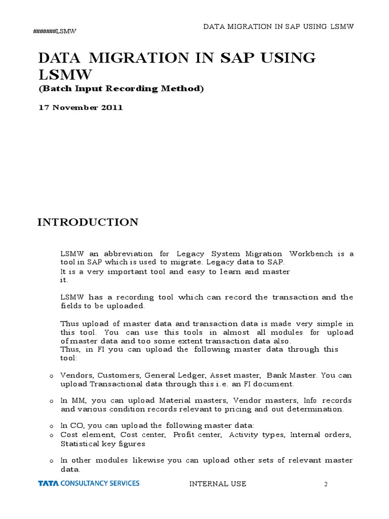 Data Migration in Sap Using LSMW: (Batch Input Recording Method) | PDF | Computer Data | Computing