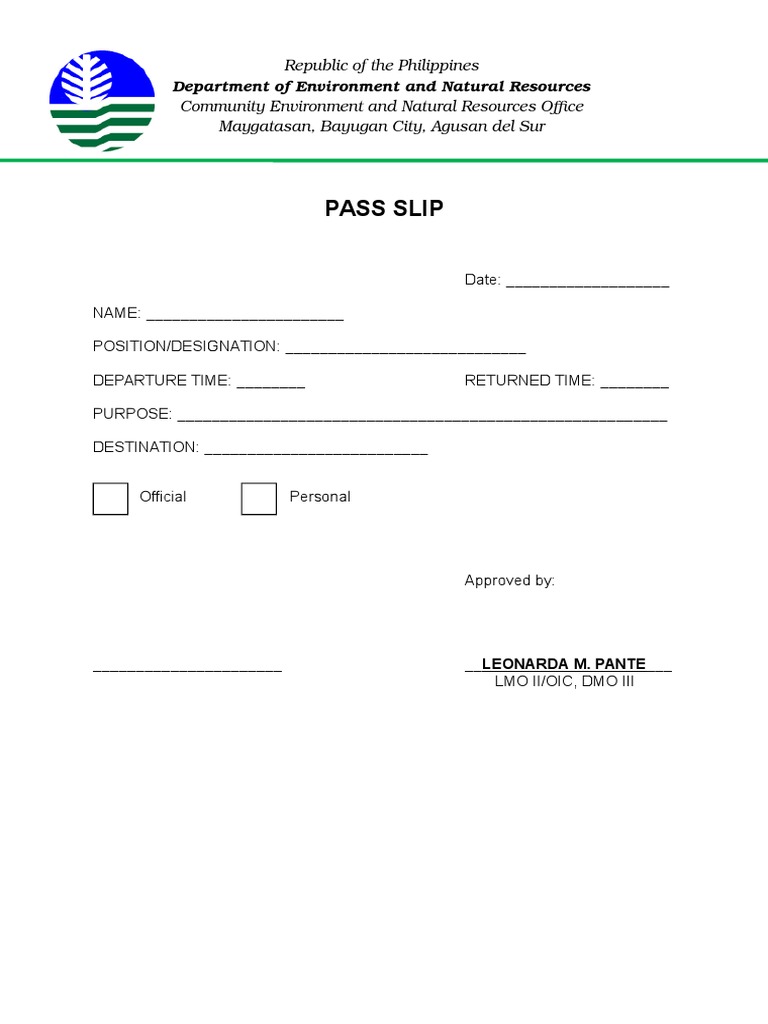 Pass Slip Denr | PDF