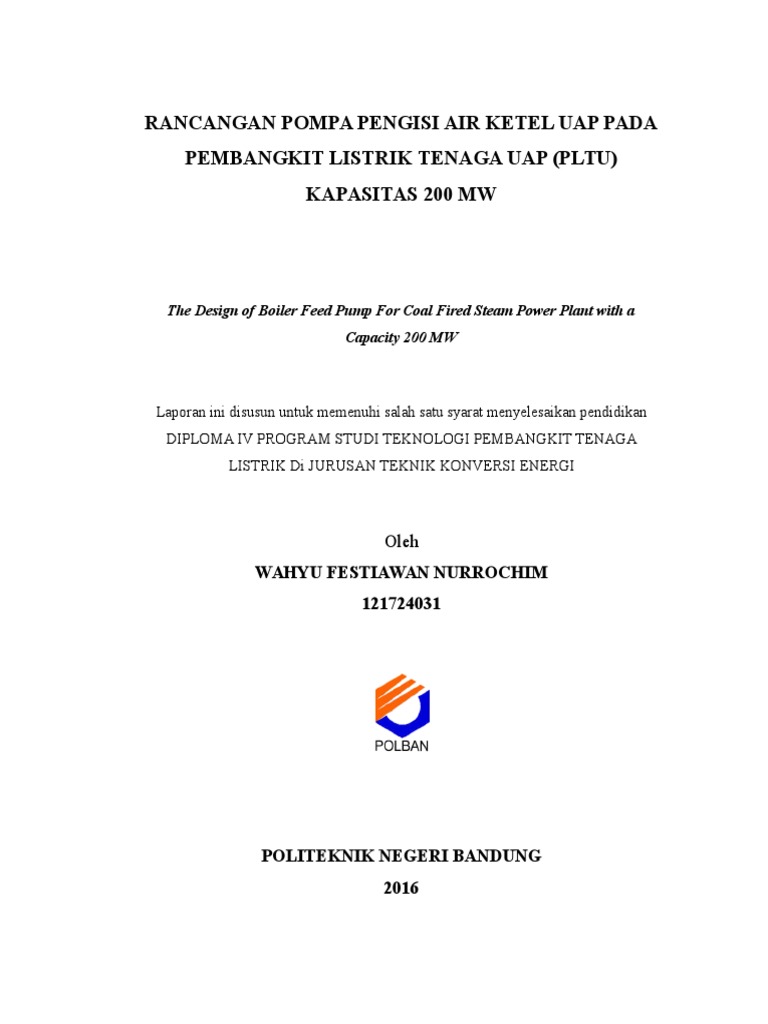 Rancangan Pompa Air Ketel Uap PLTU 200 MW | PDF