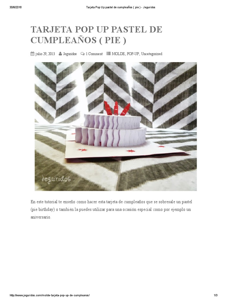 Tarjeta Pop Up Pastel de Cumpleaños (Pie) - Jeguridos | PDF