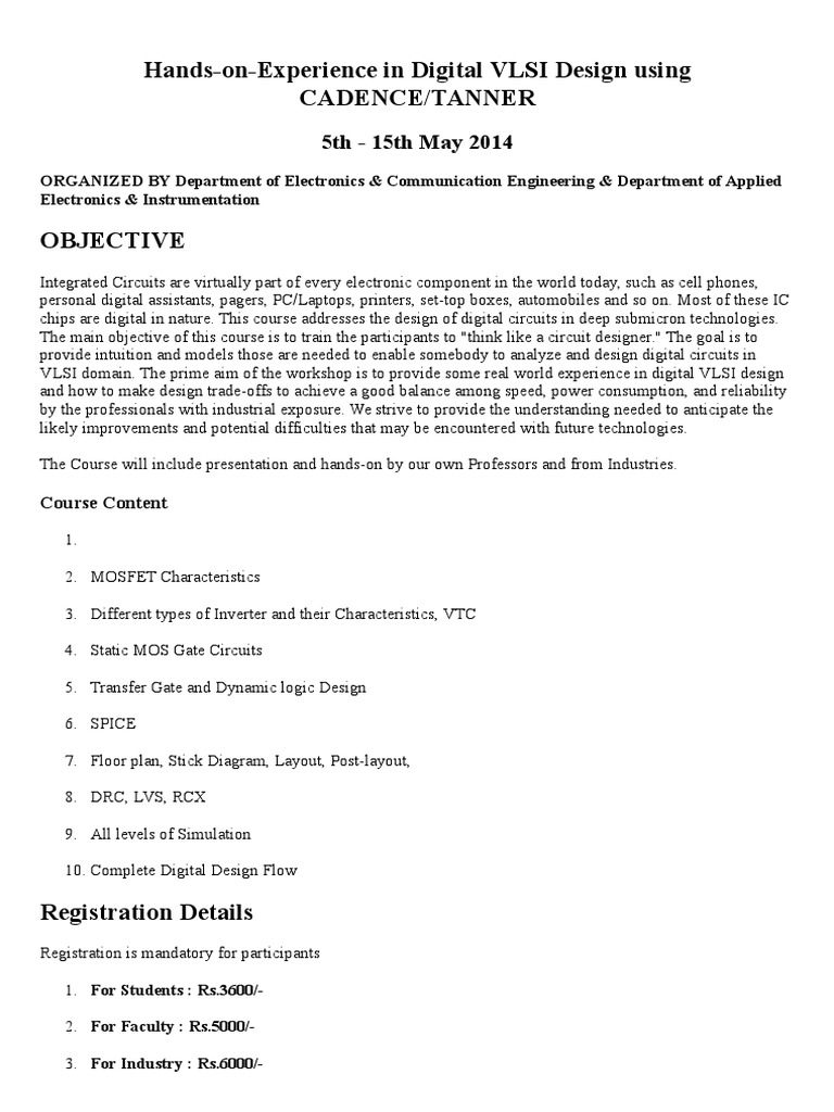 Hands-on-Experience in Digital VLSI Design Using Cadence/Tanner | PDF ...