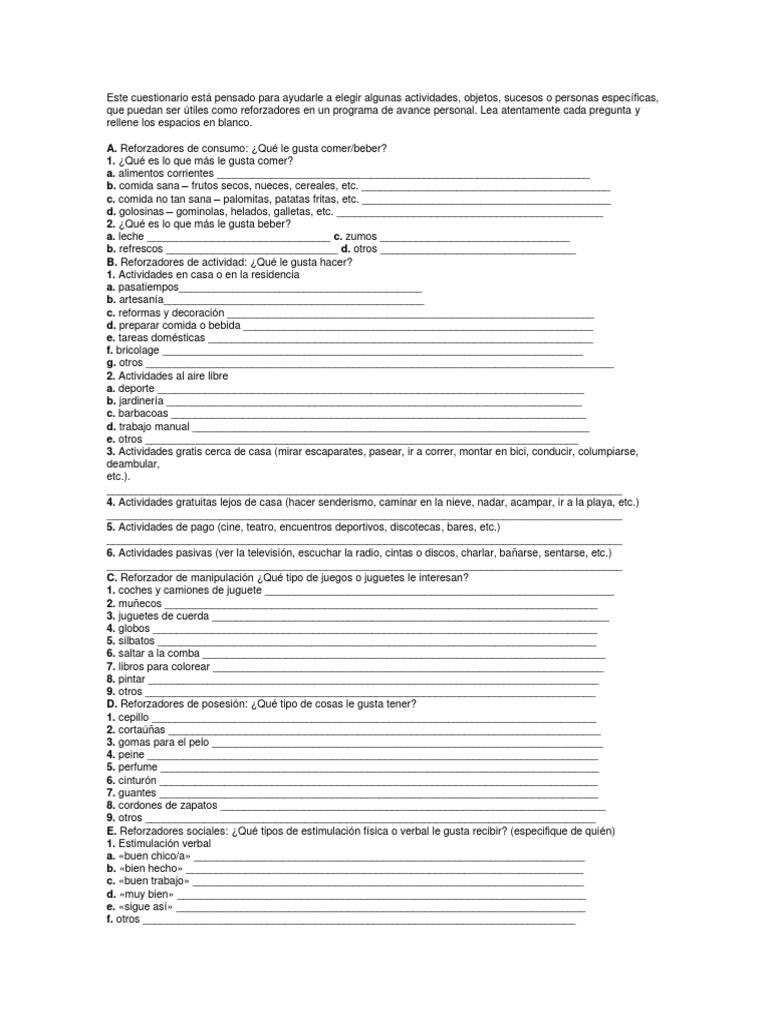 Cuestionario de Reforzadores | PDF