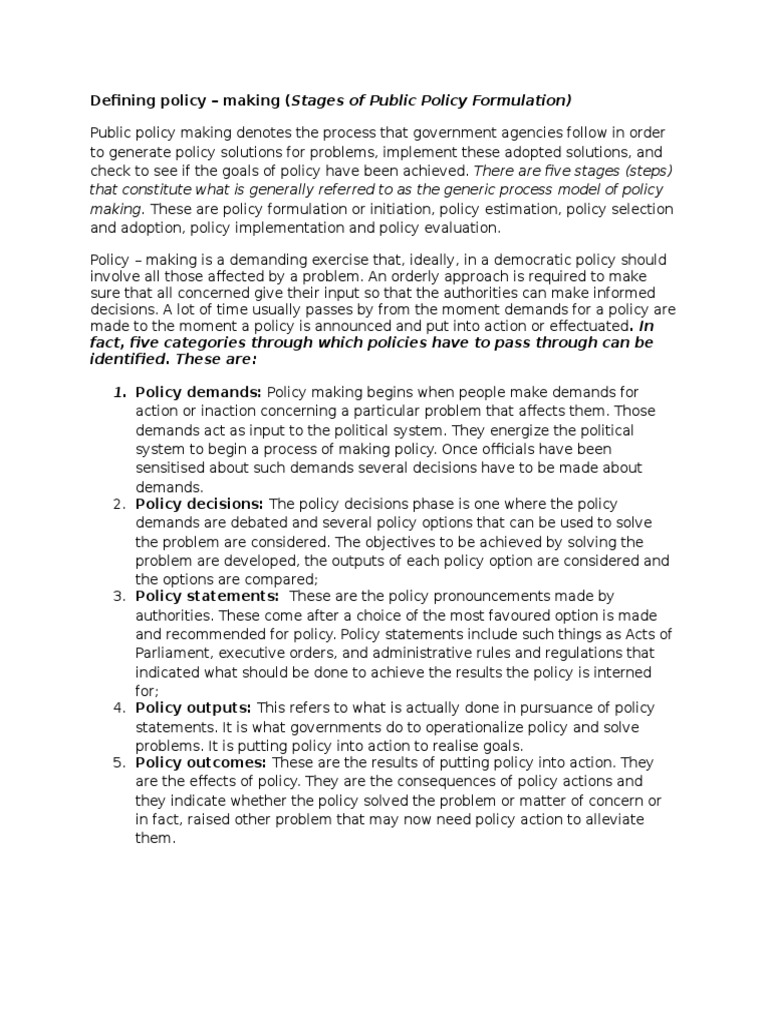 Stages of Public Policy | PDF | Policy | Government