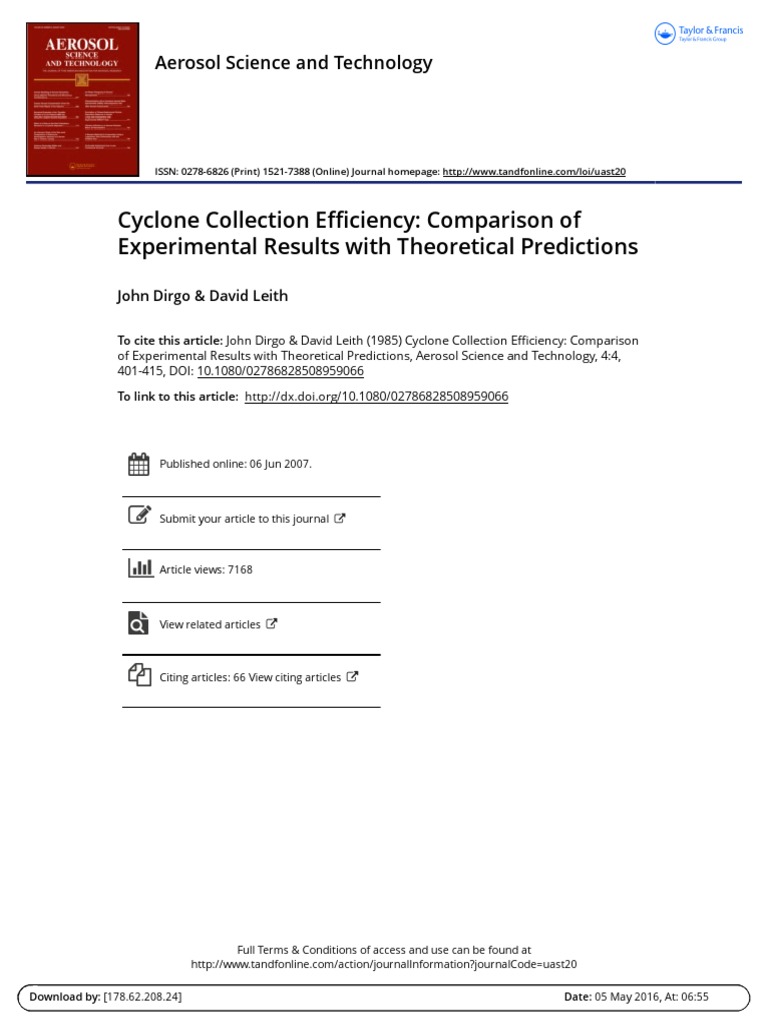 Cyclone Collection Efficiency Comparison of Experimental Results With ...