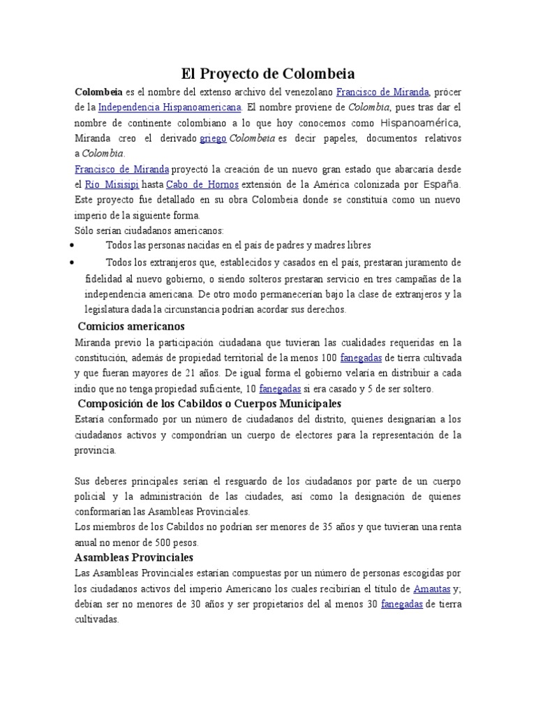 El Proyecto de Colombeia | PDF | Parlamento | Colombia