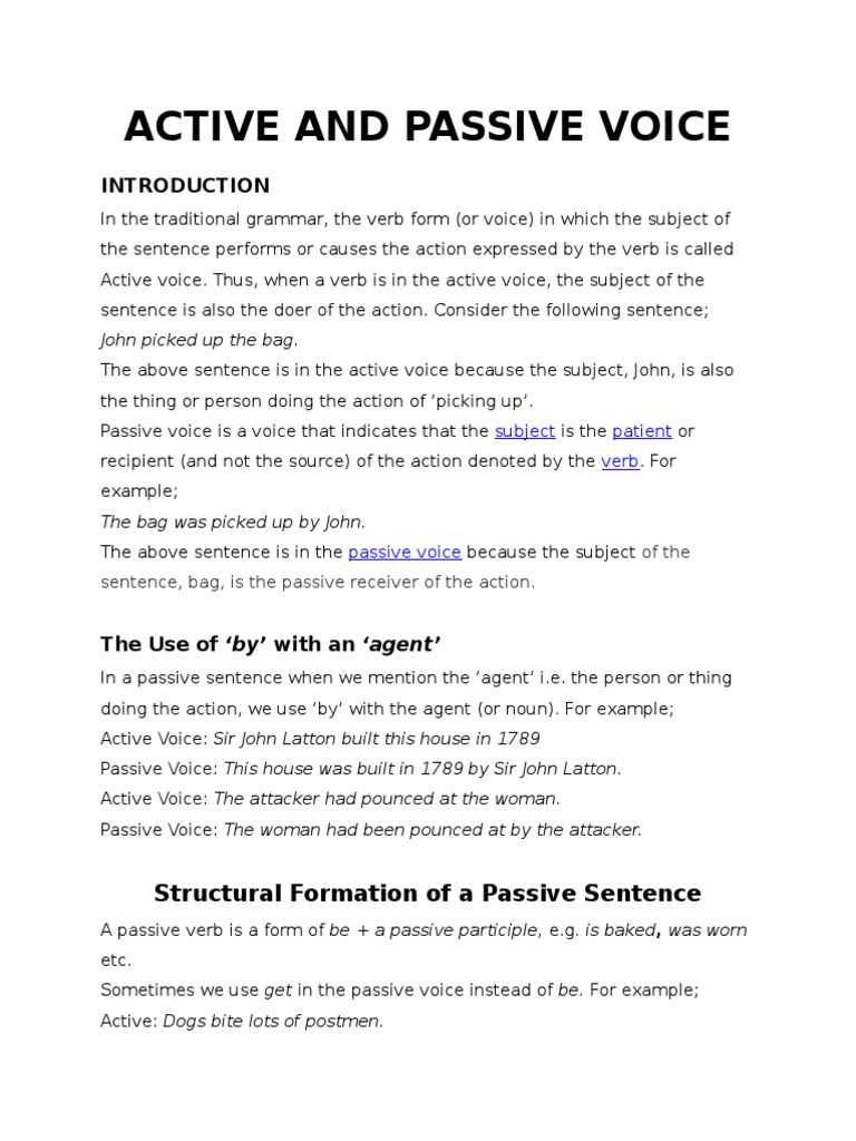 Active and Passive Voice | PDF | Verb | Onomastics