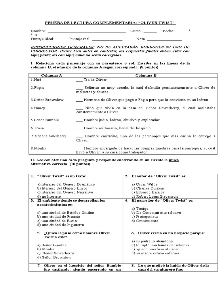 Oliver Twist Prueba | PDF | Fagin | Violencia