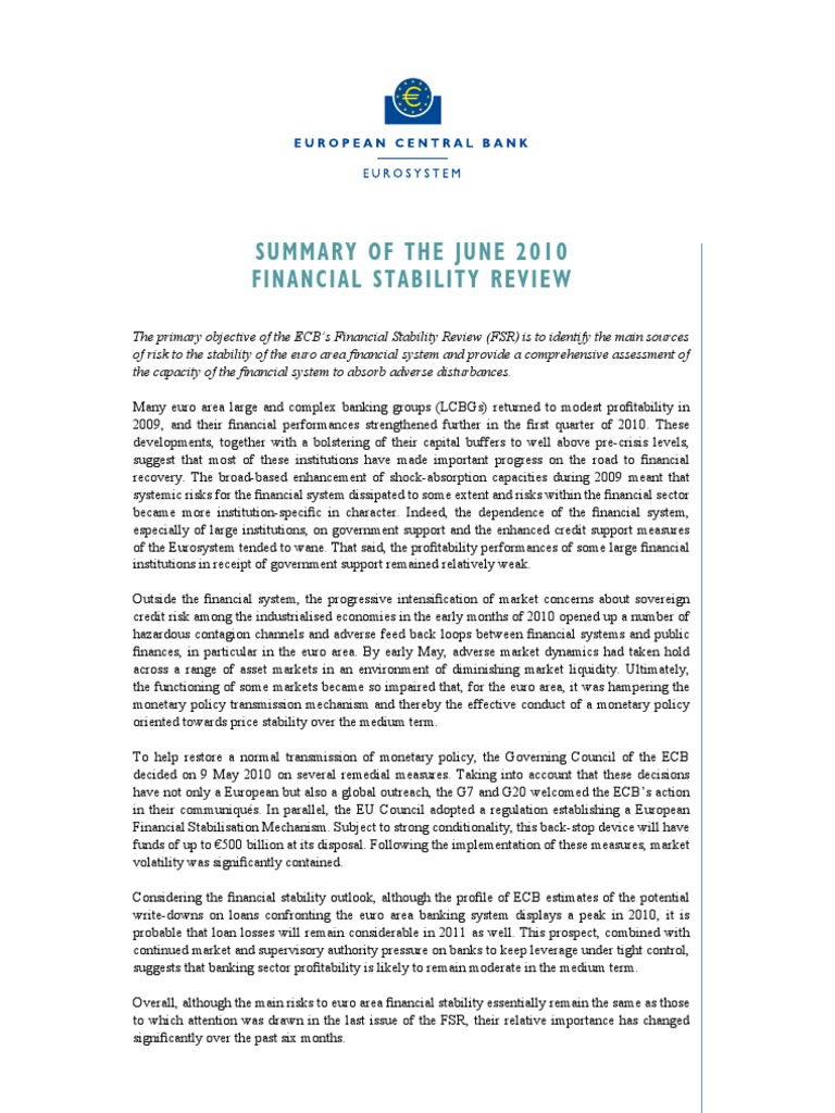 ECB Financial Stability Review Summary 2010 | PDF | European Central ...