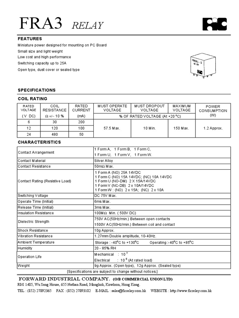 FRA3 | PDF | Relay | Electrical Resistance And Conductance