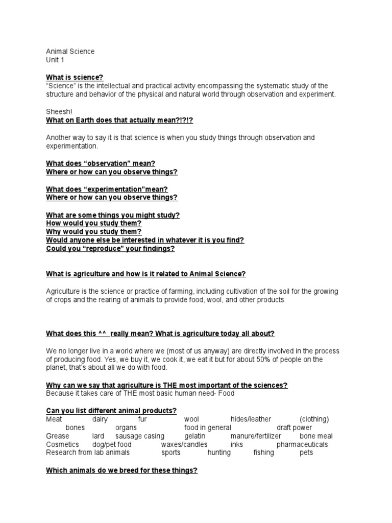 Animal Science Unit 1 Lecture 1 | PDF | Agriculture | Wildlife